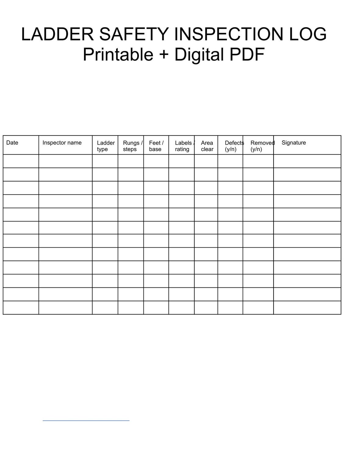 Ladder Safety Inspection Log PDF | Construction Ladder Checklist ...