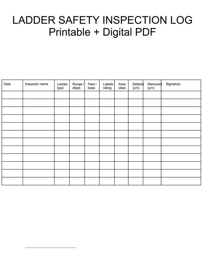 Ladder Safety Inspection Log PDF | Construction Ladder Checklist ...