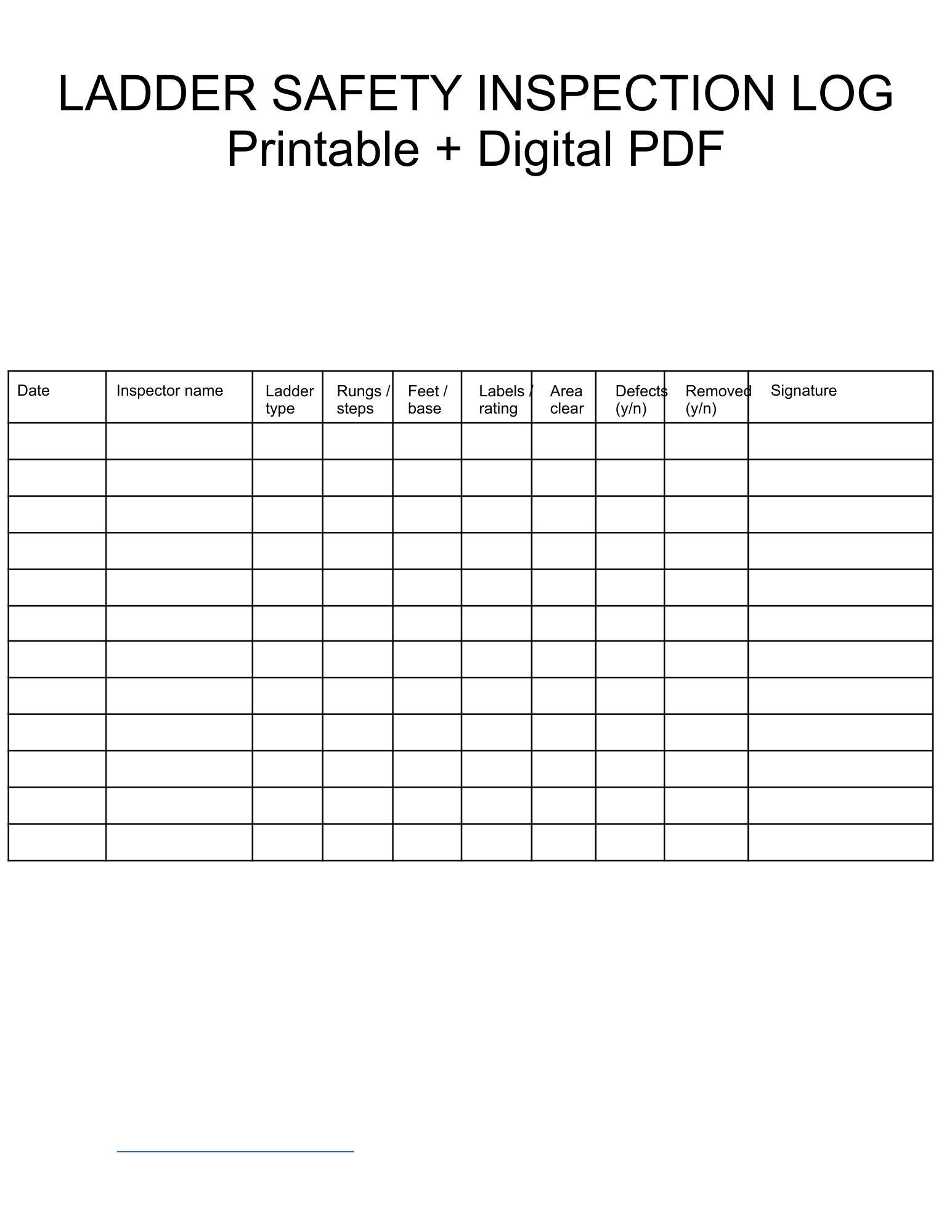 Ladder Safety Inspection Log PDF | Construction Ladder Checklist ...