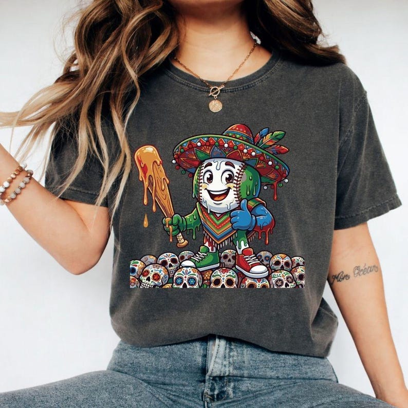 Sugar Skull Baseball PNG | Fiesta Sombrero Mascot Sublimation Design ...