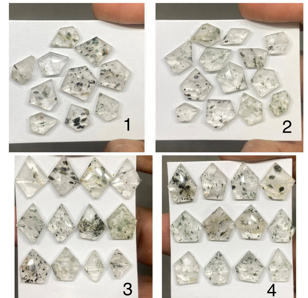Buy Dazzling Black Green Spots Quartz Geometric Stepcut Gems Quartz ...