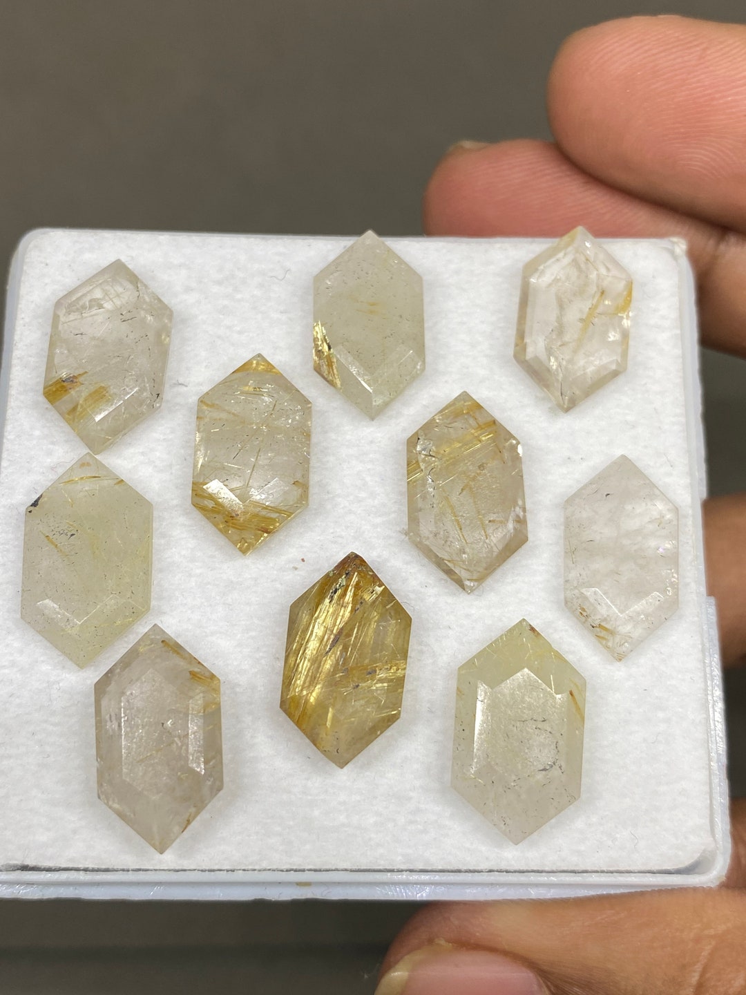 Rare Golden Rutile Hexagon Mirror Tablet Cut Weight 48 Cts Pcs 10 Size ...