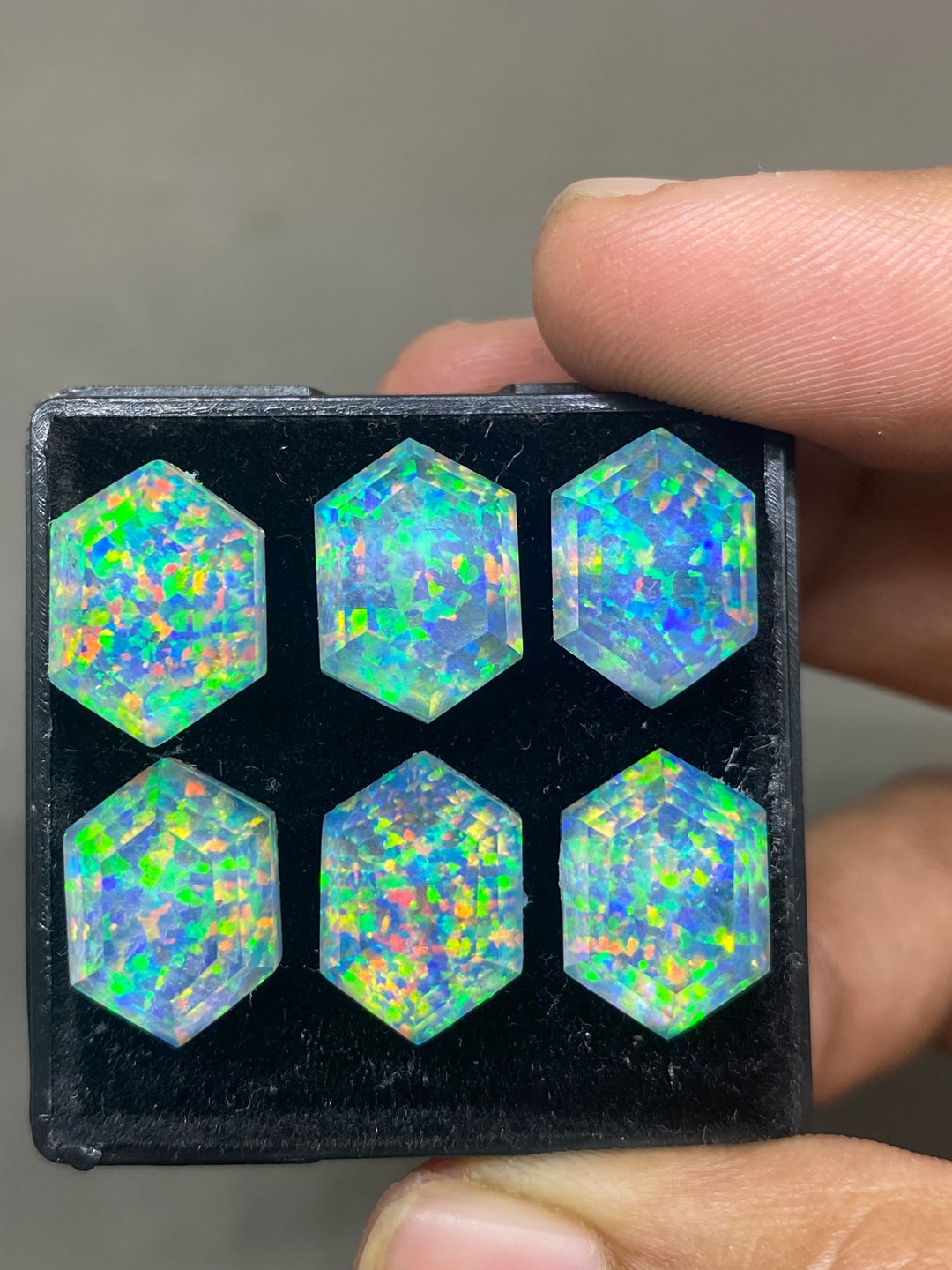 Stunning Multi Fire Aurora Opal and Crystal Doublet Stepcut Hexagon Pcs ...
