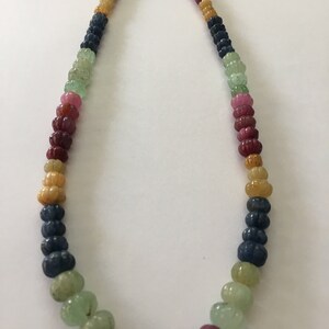Emerald Multi Sapphire Melon Carving Necklace Wt 349 Carats Size 7.2x2 ...