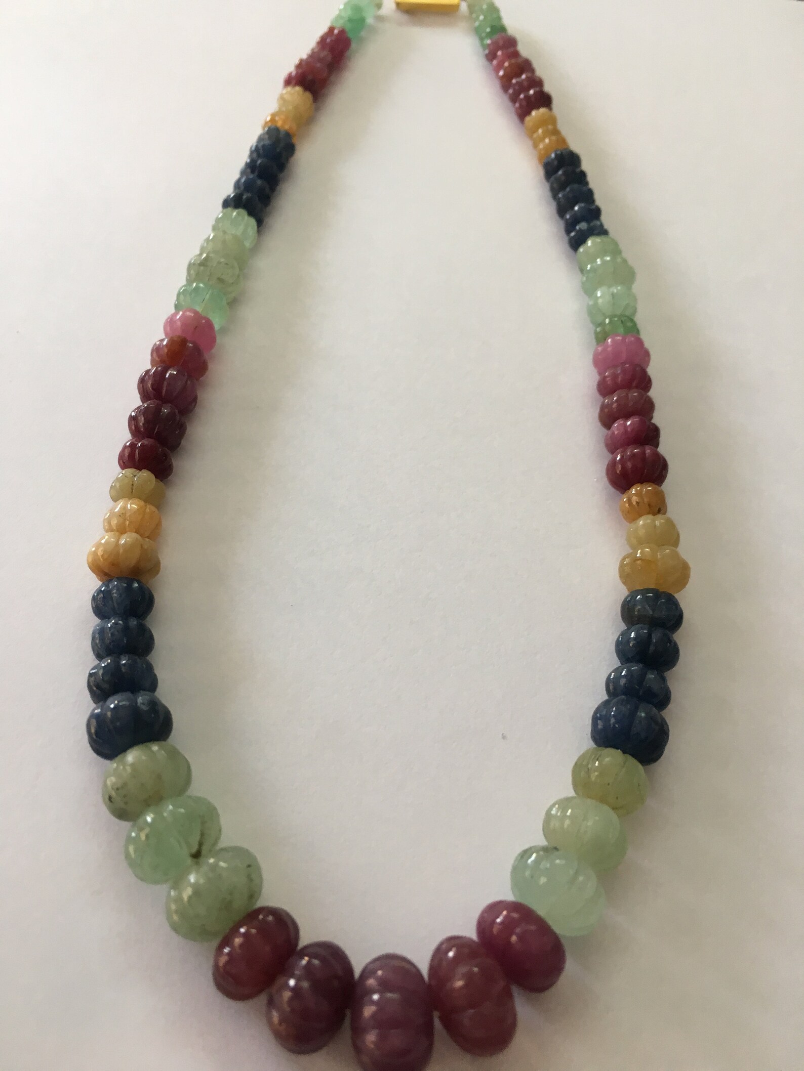 Emerald Multi Sapphire Melon Carving Necklace Wt 349 Carats Size 7.2x2 ...