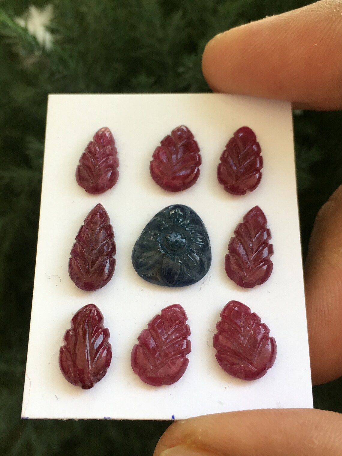 Fascinating Very Rare Natural Ruby Blue Sapphire Leaf Carving | Etsy
