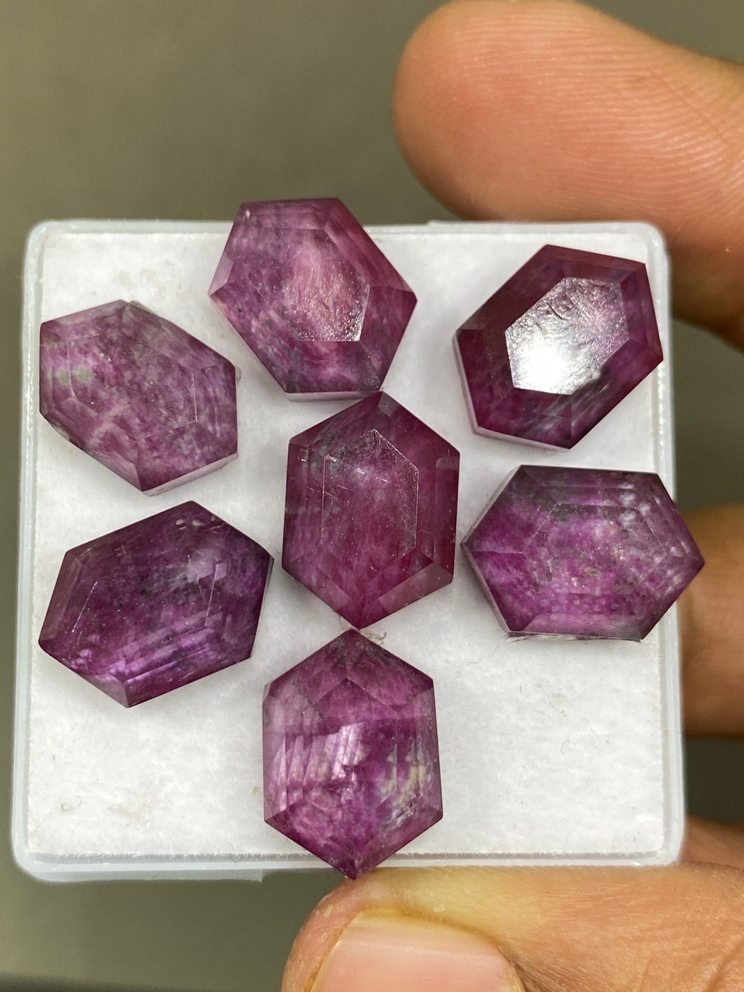 Ruby and Crystal Doublet Hexagon Mirror Cut Natural Ruby Flats Wt 64 ...