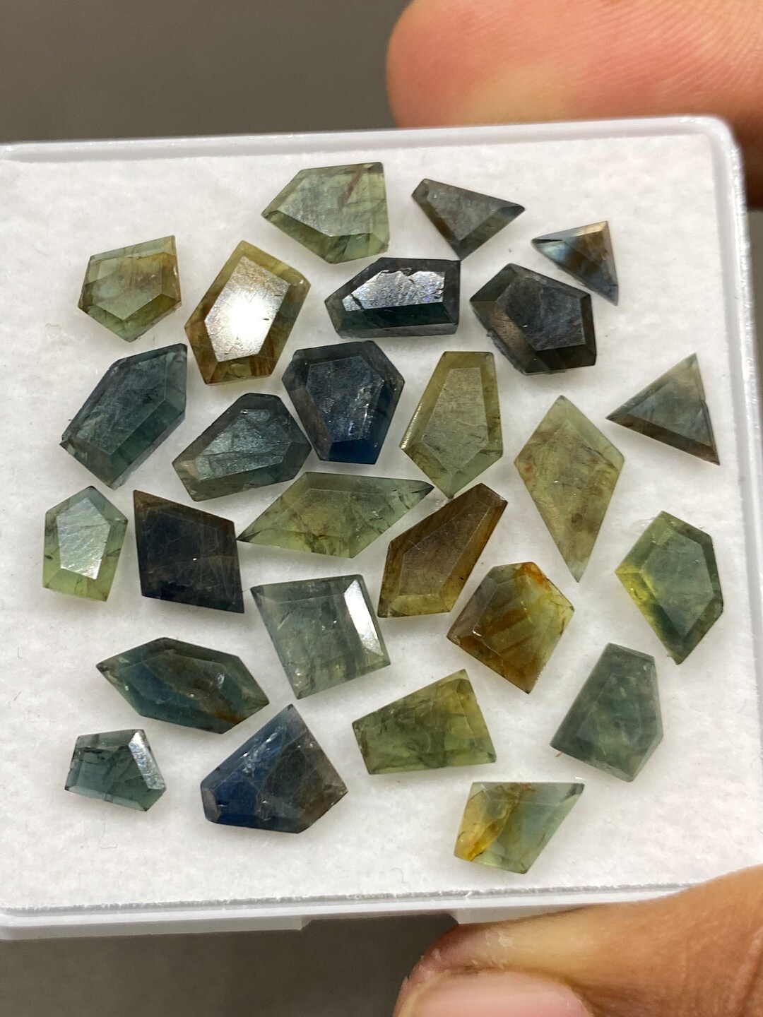 Fabulous Rare Blue Green Sapphire Geometric Parti Sapphire Bi Color ...