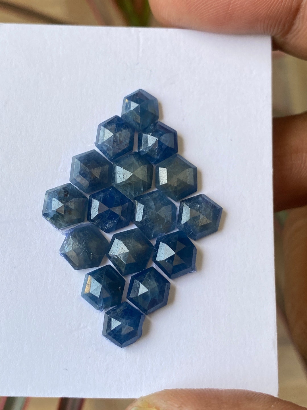 Appealing Rare Blue Sapphire Hexagon Step Cuts Wt 31 Cts Pcs 16 Size ...