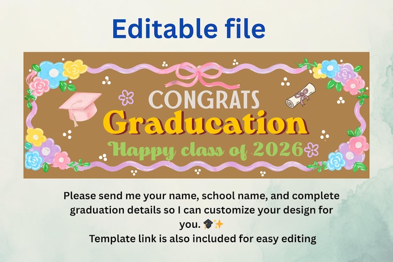 Editable Graduation Banner Template, Class of 2026 Party Decor (digital ...