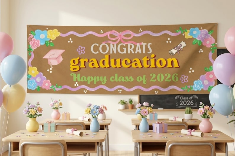 Editable Graduation Banner Template, Class of 2026 Party Decor (digital ...