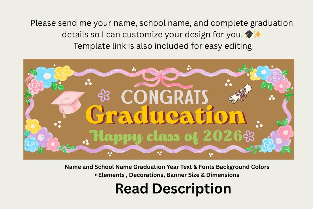 Editable Graduation Banner Template, Class of 2026 Party Decor (digital ...