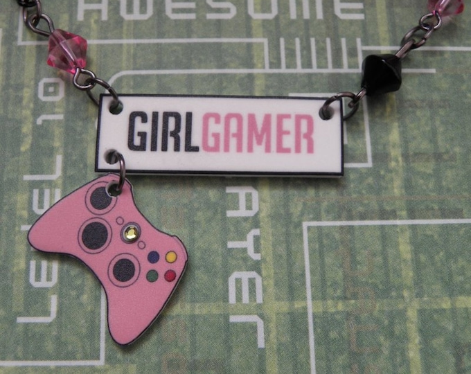 Pink GIRL GAMER Logo and Xbox 360 Controller Bead and Chain Charm ...