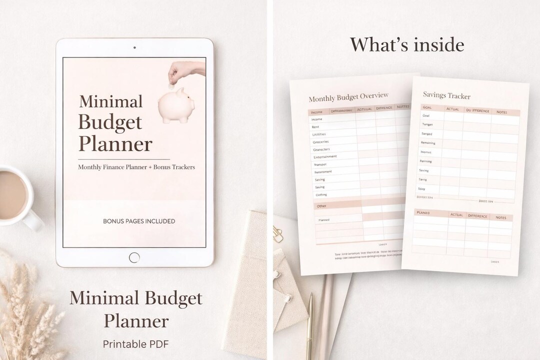 Minimal Budget Planner Printable | Monthly, Savings, Expense Trackers ...