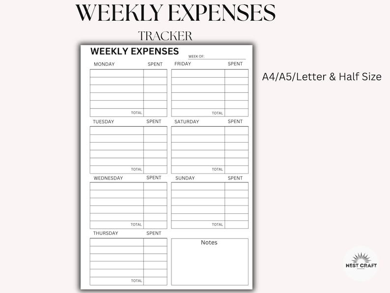 Weekly Expenses Tracker Printable, Budget Planner (a4/a5/letter/half ...