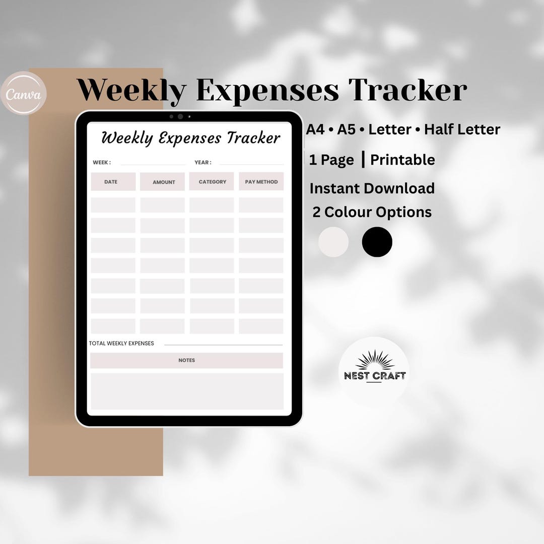 Weekly Expenses Tracker Printable, Budget Planner (a4/a5/letter/half ...