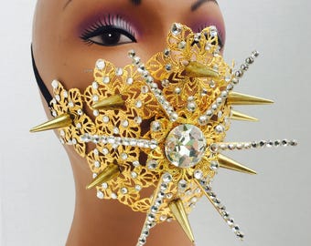 Full face golden maskeyeless maskgold crystal maskfull face | Etsy