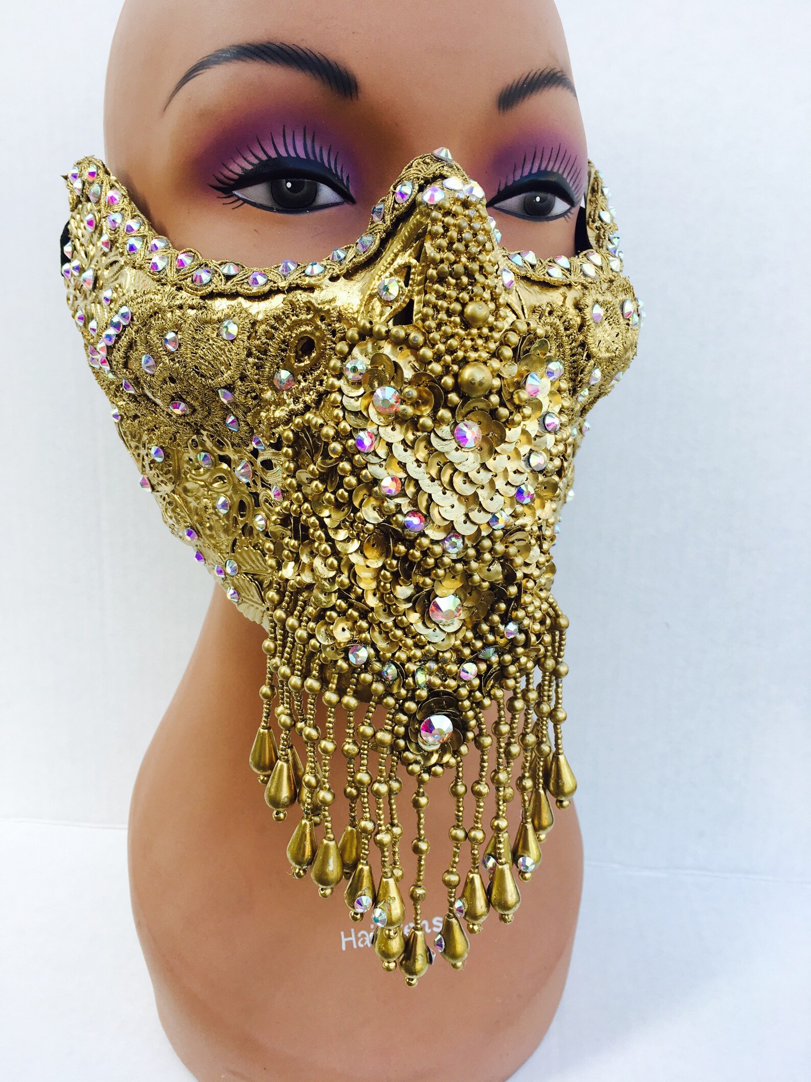 Golden Beaded Maskwarrior Maskmouth Maskmouth Piececrystal | Etsy