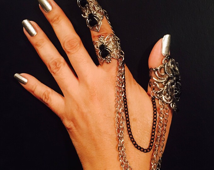 Chained Spider Armor Claw Ring,spider Nail Guard,chained Triple Ring ...