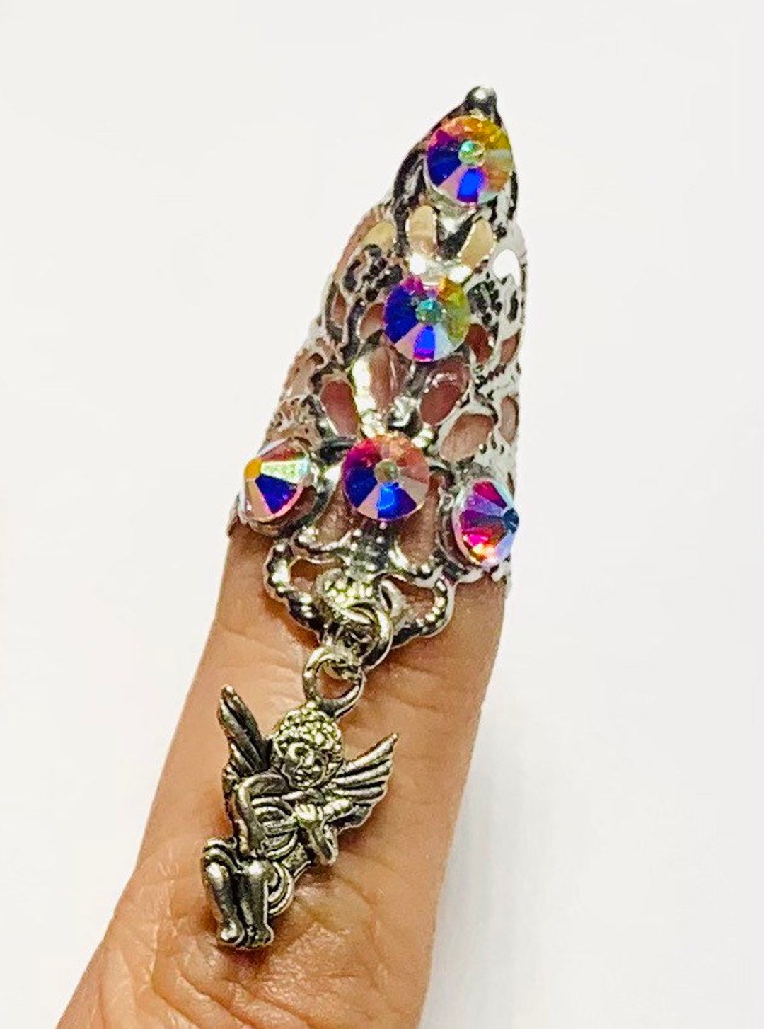 Crystal Claw Ring, Nail Guard, Metal Claw Ring, Cupid Ring, Metal Nail ...