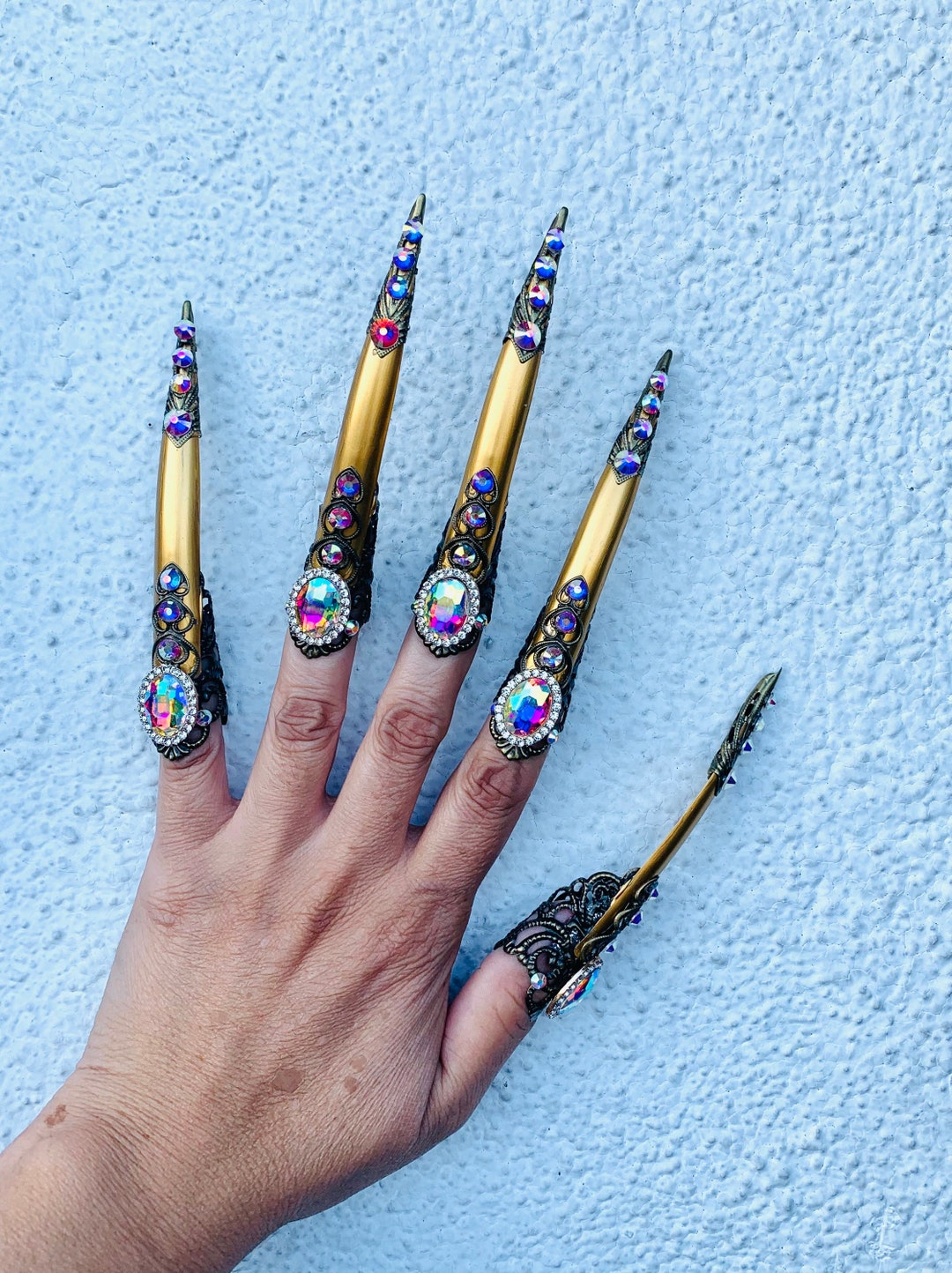 Crystal Nail Guards,claw Rings,long Nailguards,long Metal Nail Guards ...