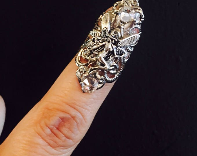 Fairy Claw Ring, Nail Guard or Finger Tip Made in a Dull Silver Color ...