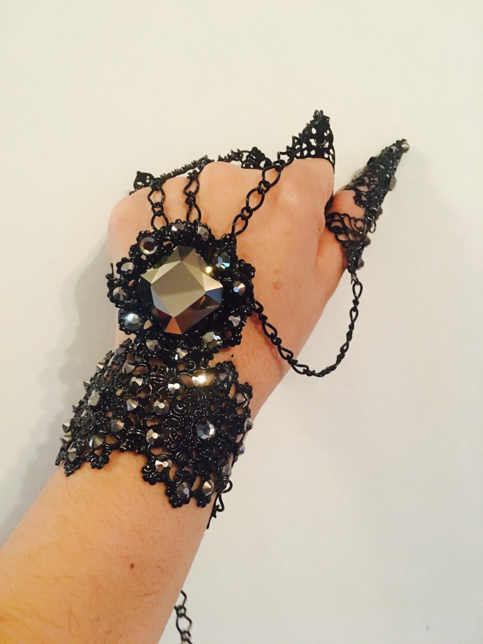 Crystal gauntlet with nail guardsfull finger braceletarmor | Etsy