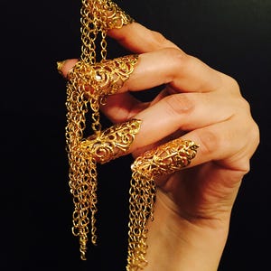 Chain Claw Rings,nail Guards,nail Tips,nail Rings,gold Filigree Metal ...