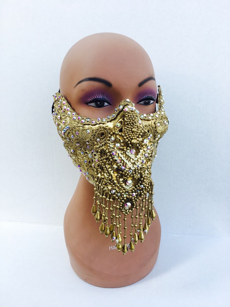 Golden Beaded Maskwarrior Maskmouth Maskmouth Piececrystal | Etsy