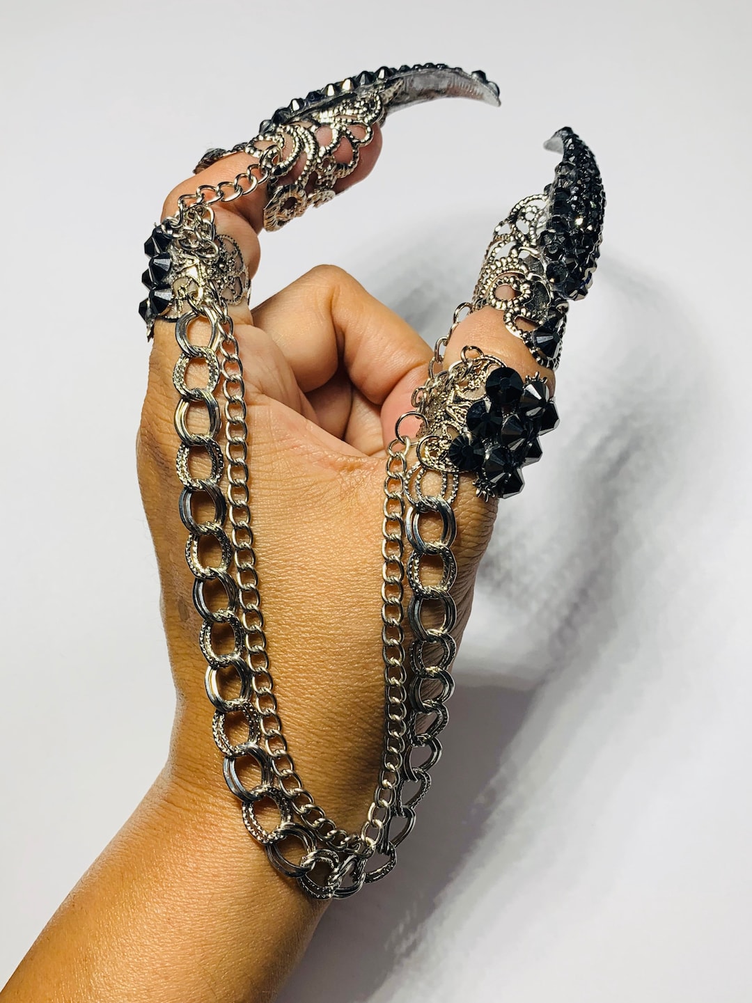 Dark Witch Chained Claw Rings,black Claws,nail Tips,nail Guards,nail ...