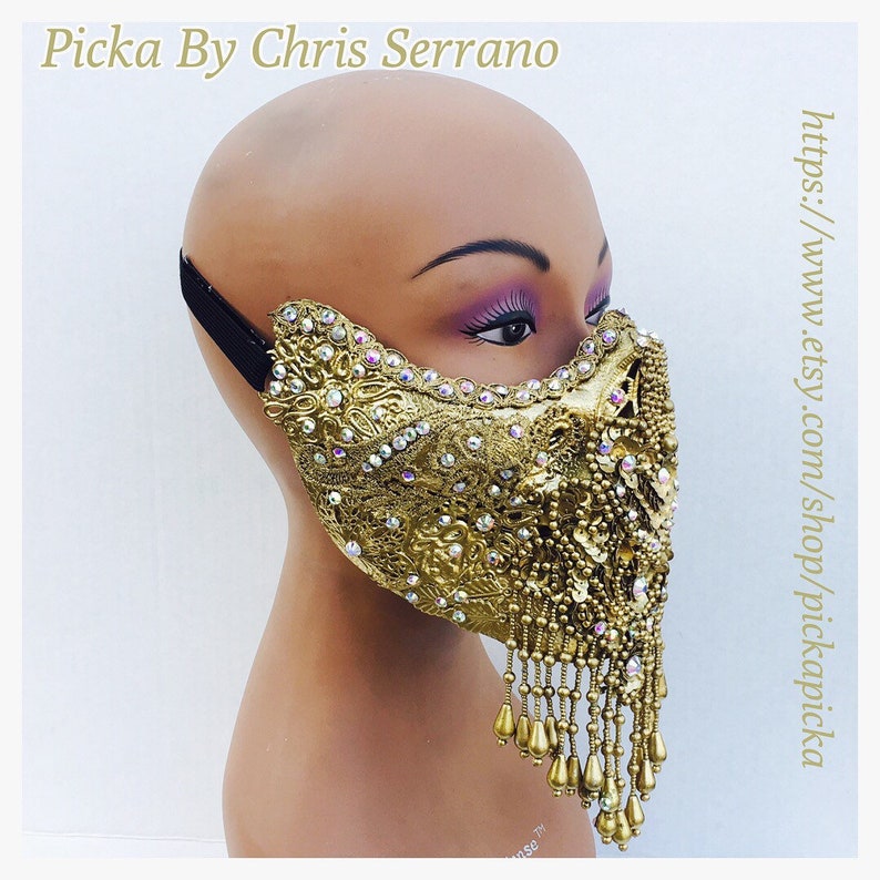 Golden Beaded Maskwarrior Maskmouth Maskmouth Piececrystal | Etsy