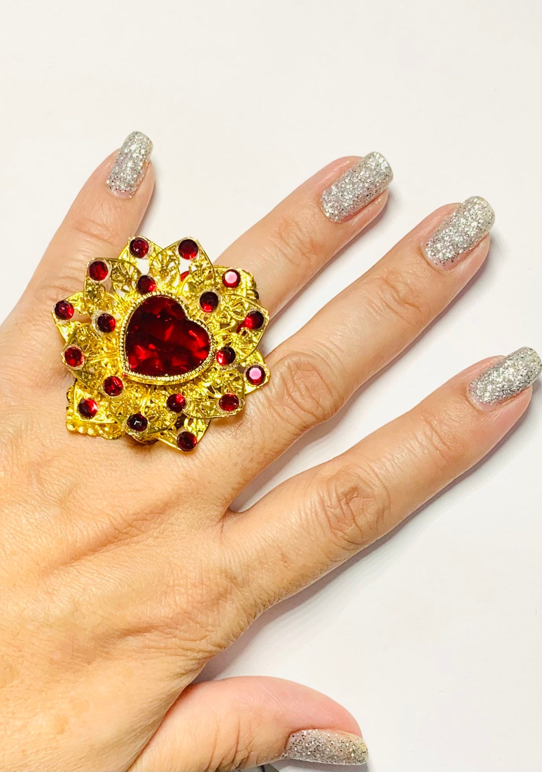 Large Crystal Ring Cocktail Ring Crystal Heart Ring Crystal - Etsy