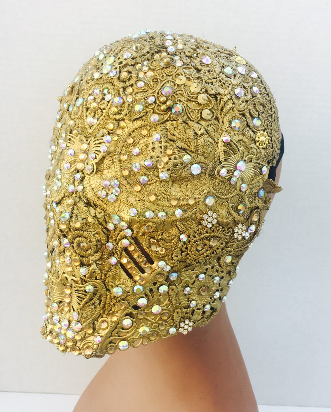 Full face golden maskeyeless maskgold crystal maskfull face | Etsy