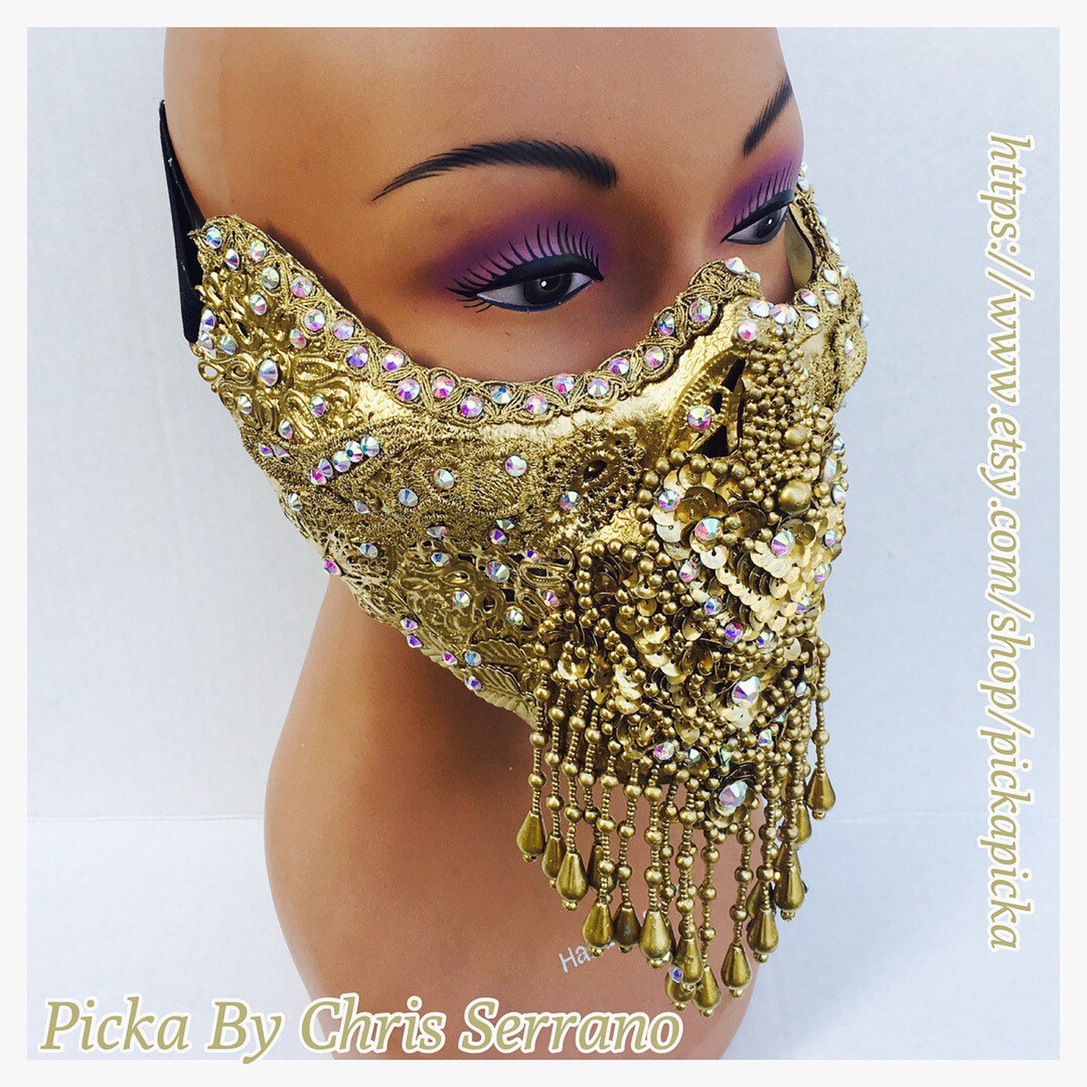 Golden Beaded Maskwarrior Maskmouth Maskmouth Piececrystal | Etsy