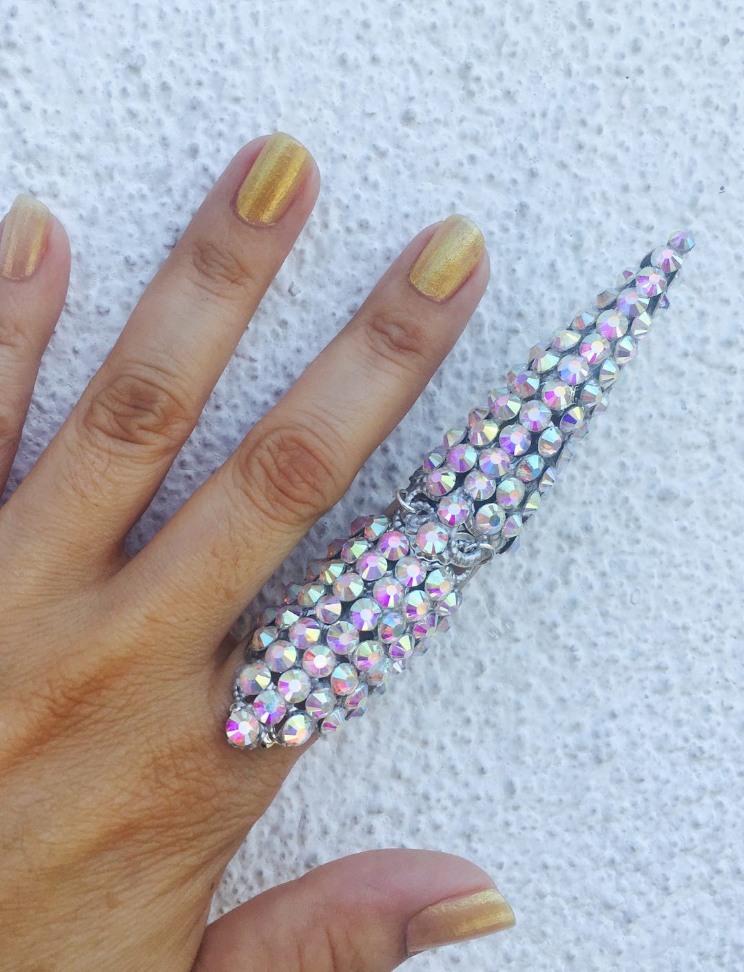 Crystal Full Finger Ring Crystal Armor Ring Shield Ringmade - Etsy