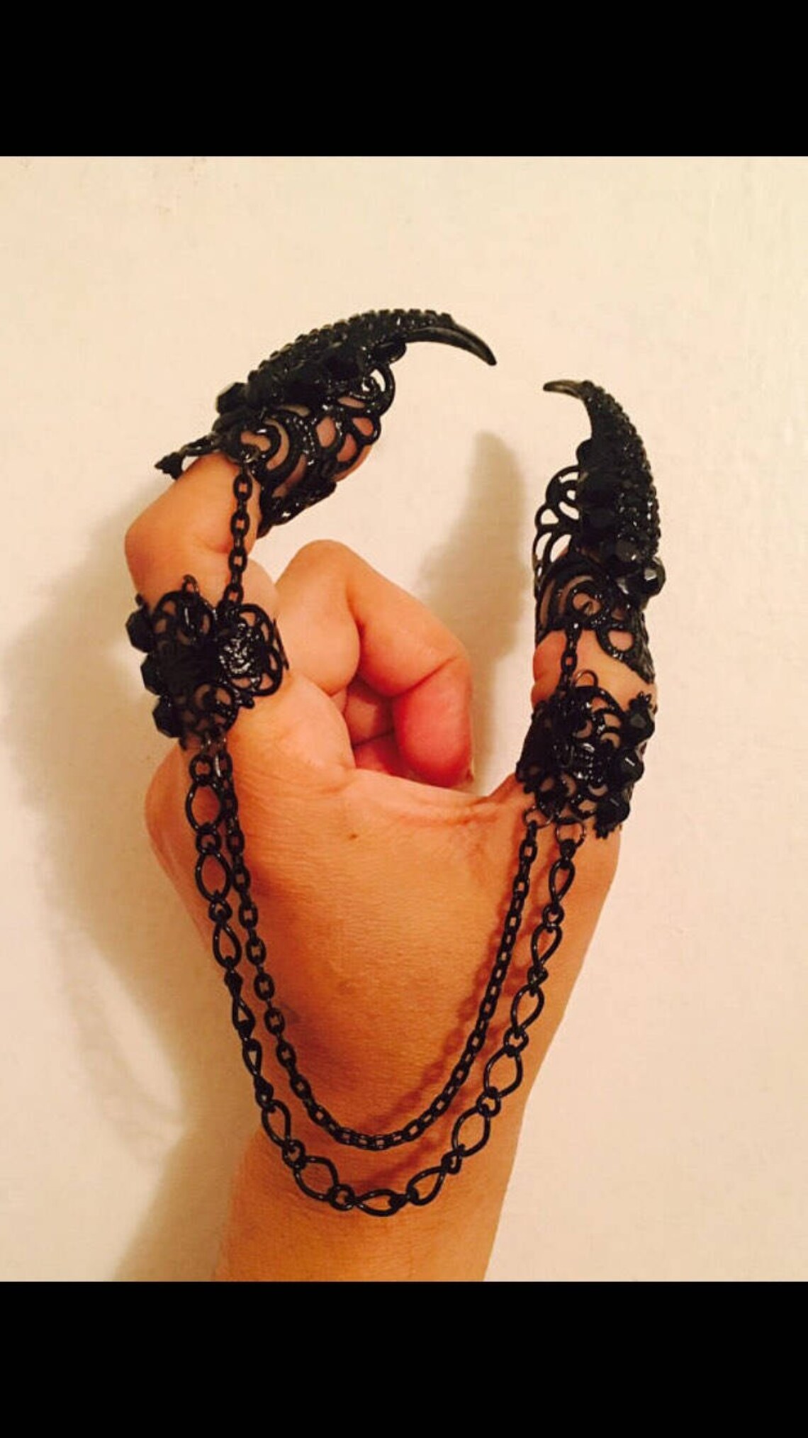 Dark witch chained claw ringsblack clawsnail tipsnail | Etsy