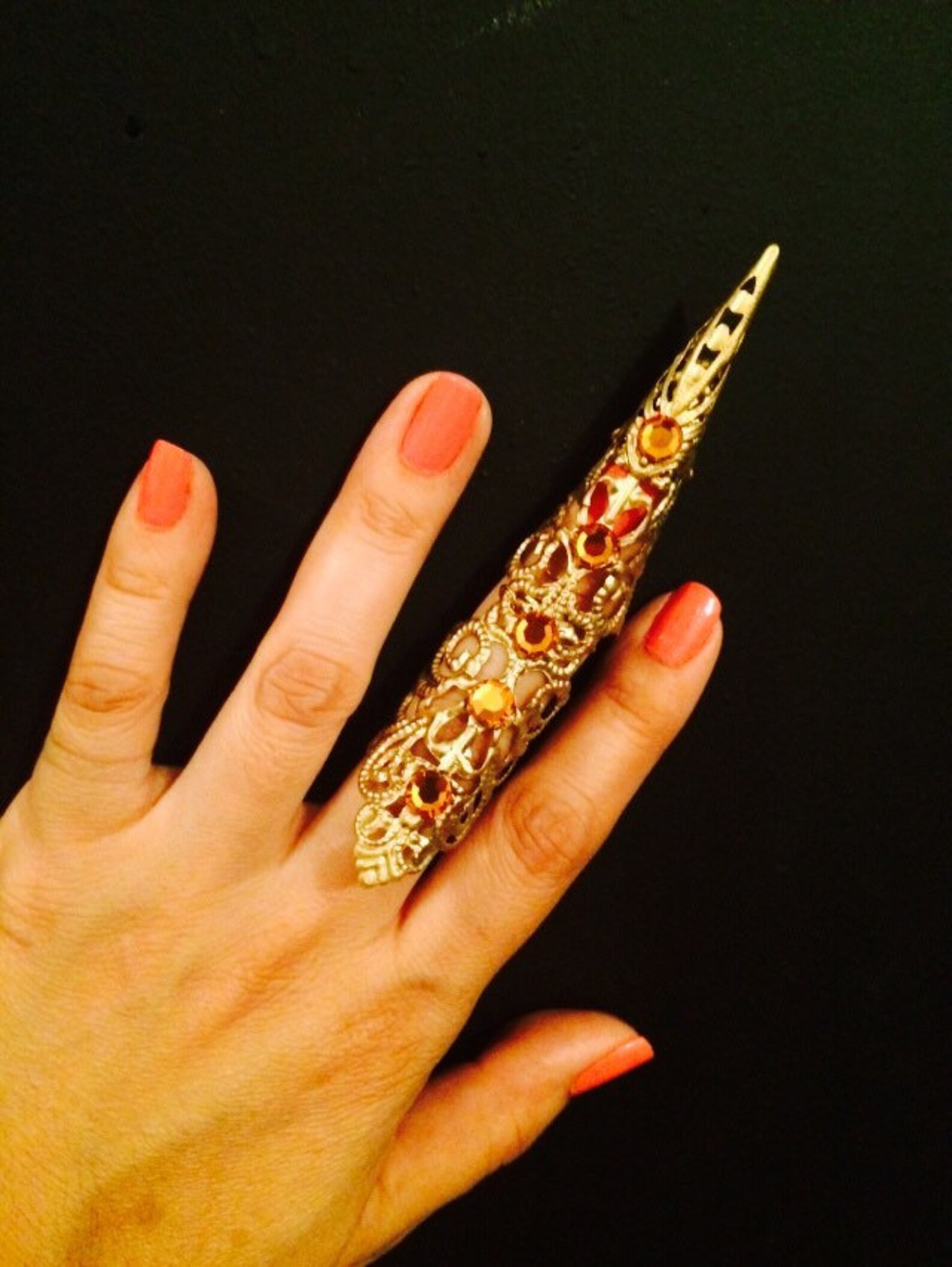 Spike shield ring or claw ring made in gold color filigree and | Etsy