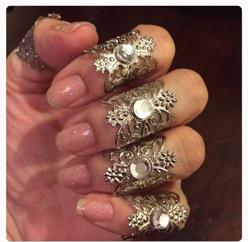 Knuckle Rings Set of 5 Pcs Silver Color Decorated With Clear | Etsy