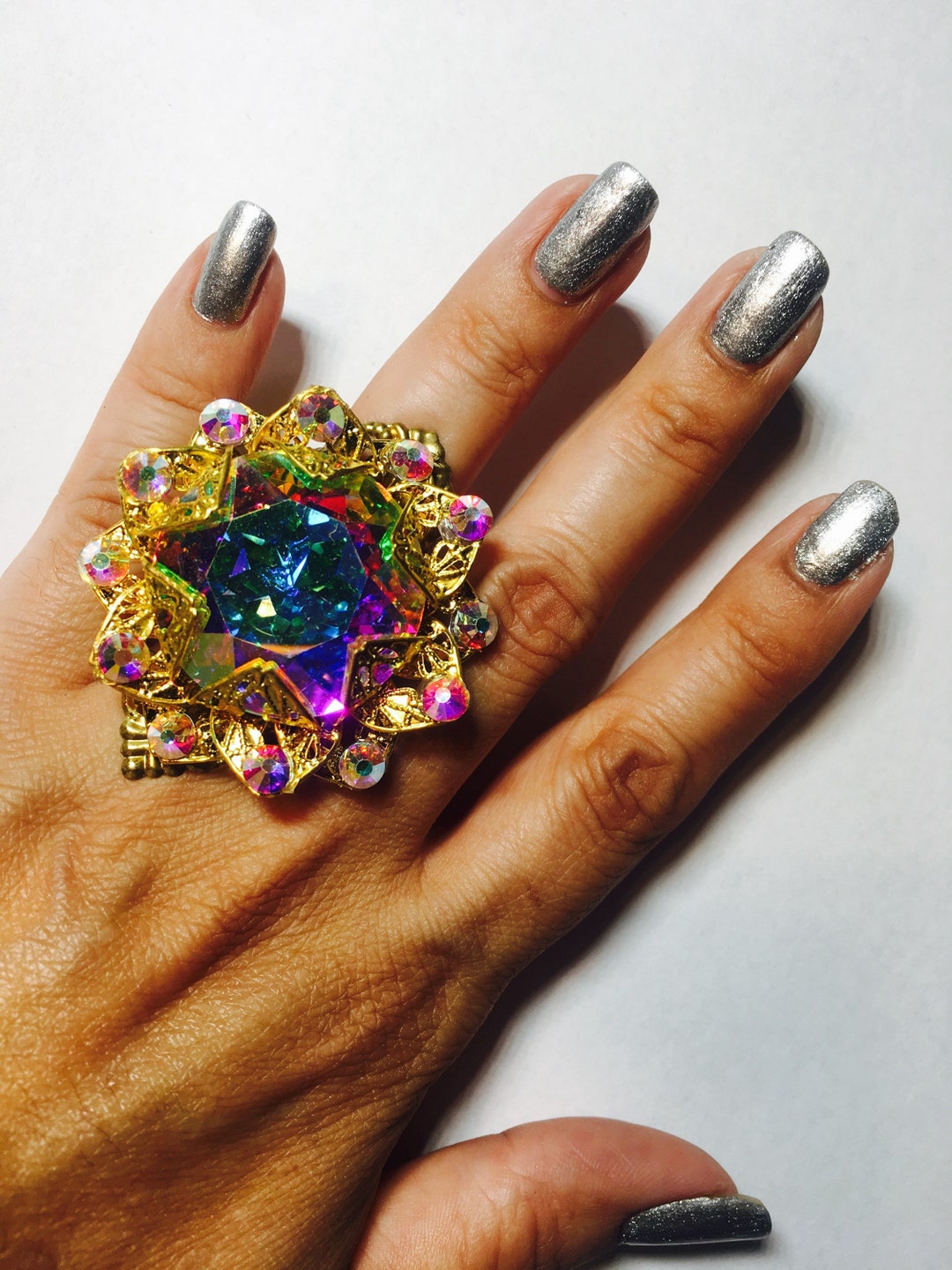 3D Large Crystal Ring,cocktail Ring, Victorian Style Ring,square ...