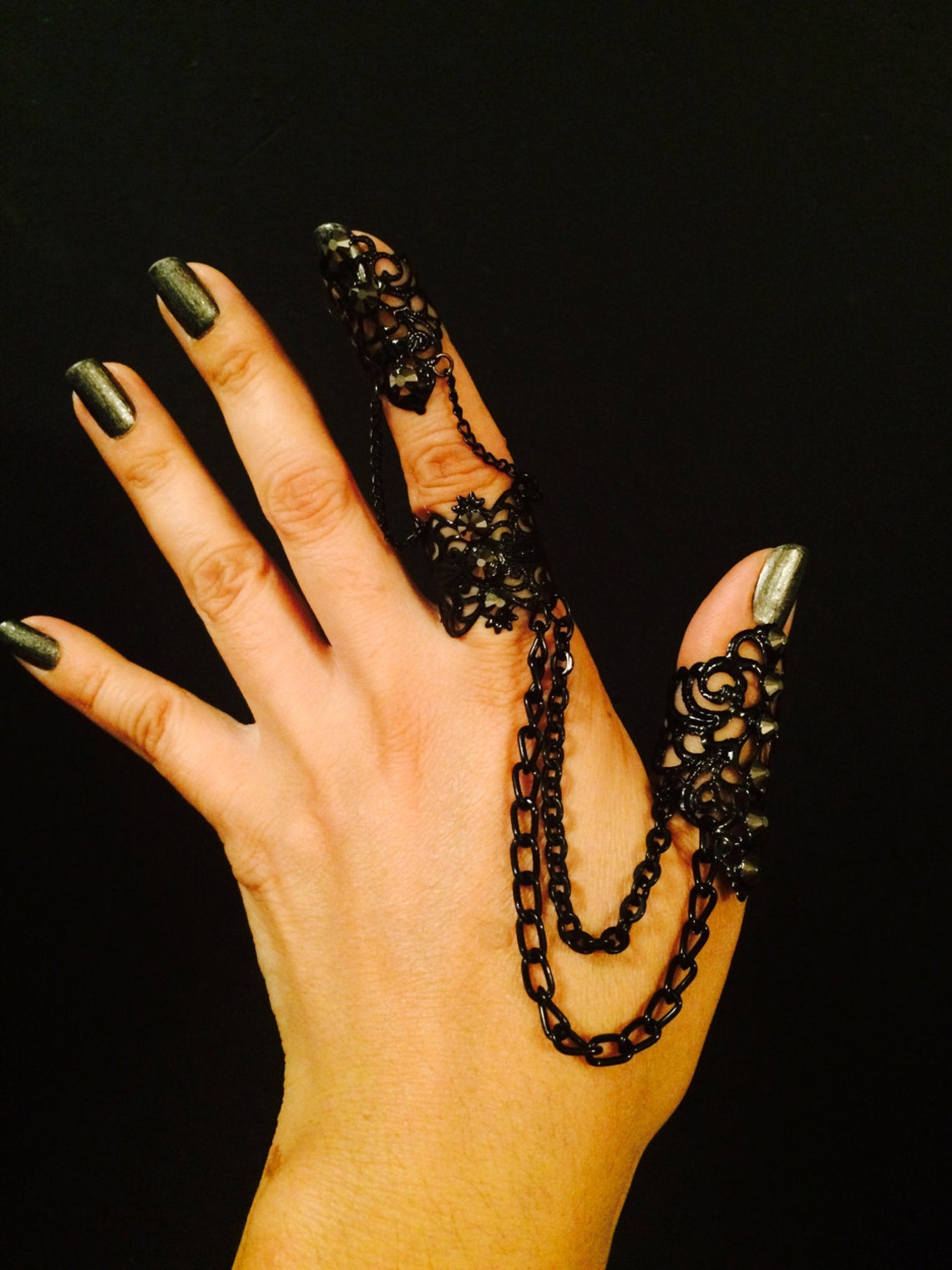 Chain Thumb Ring and Claw or Slave Ring Made With Black - Etsy