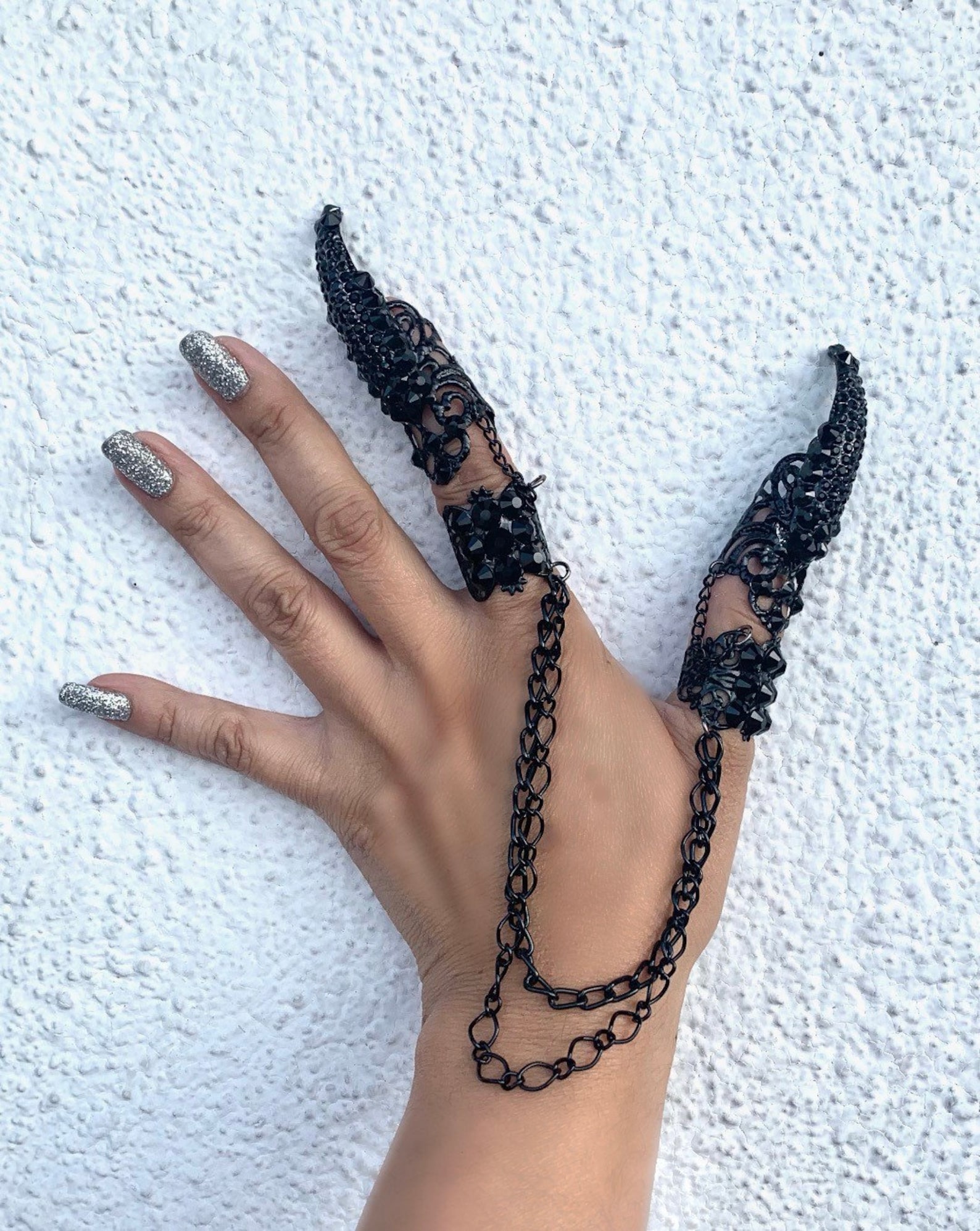 Dark Witch Chained Claw Ringsblack Clawsnail Tipsnail - Etsy