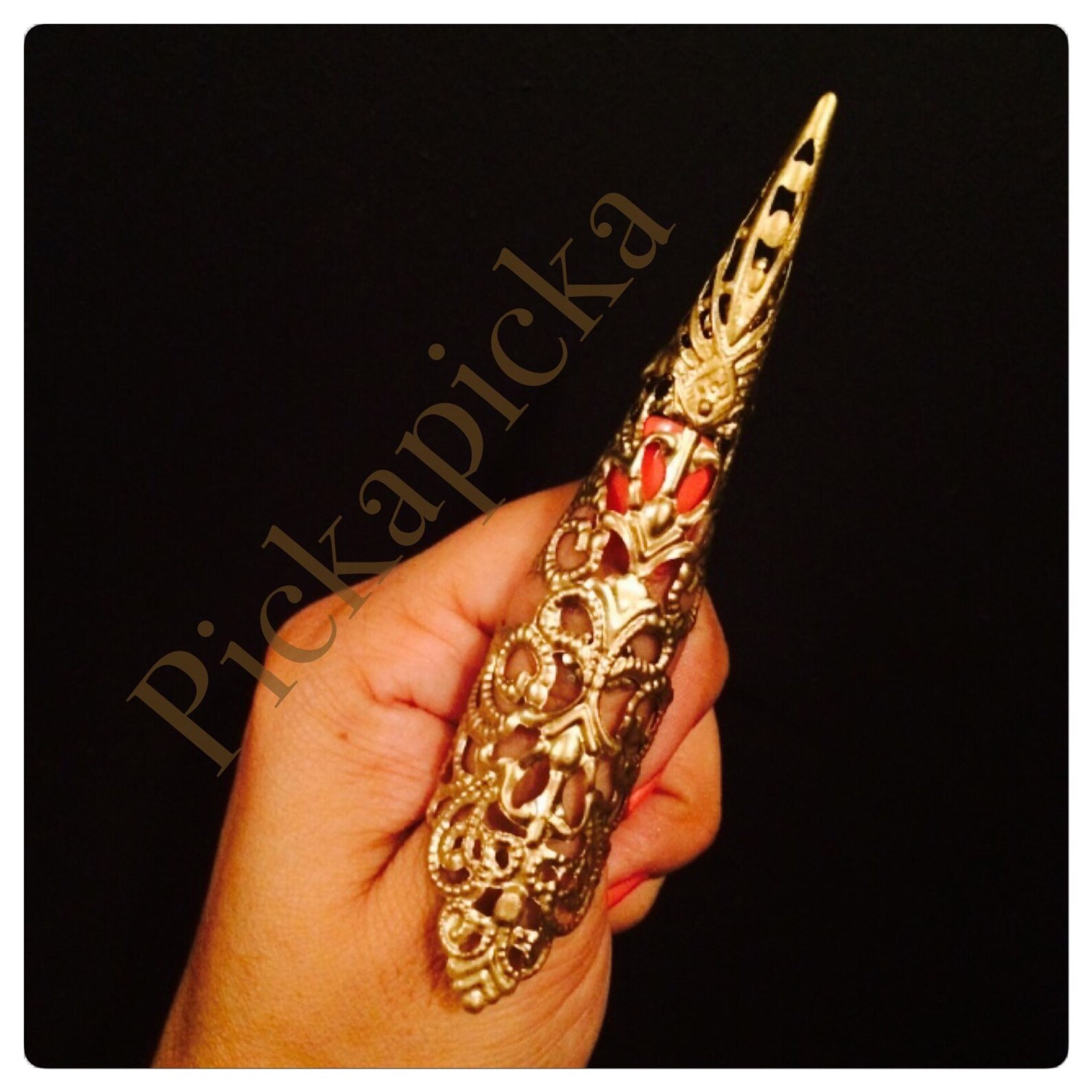 Spike shield ring or claw ring made in gold color filigree and | Etsy