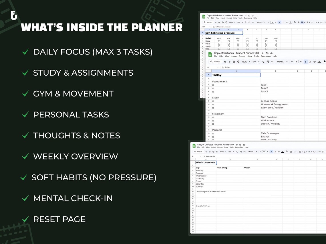 Student Planner Google Sheets – Daily, Weekly, Habit Tracker (digital ...