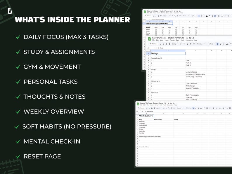 Student Planner Google Sheets – Daily, Weekly, Habit Tracker (digital ...