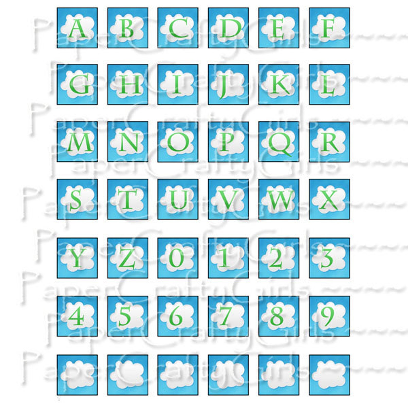 Alphabet Letters in the Clouds Digital Collage Sheet 1 Inch - Etsy