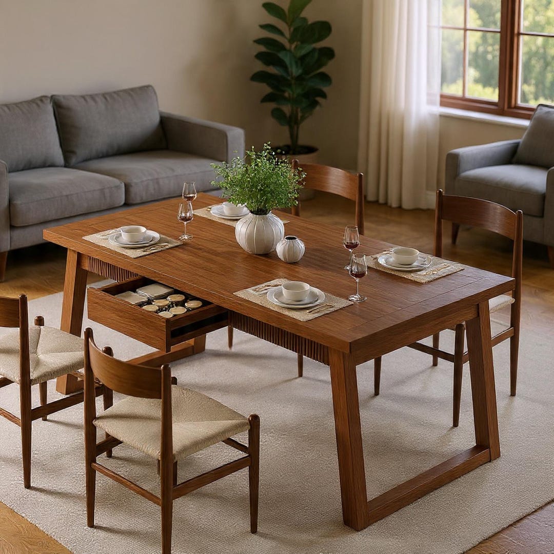 Dining Table With Storage Drawer | Modern Rectangular Kitchen Table - Etsy