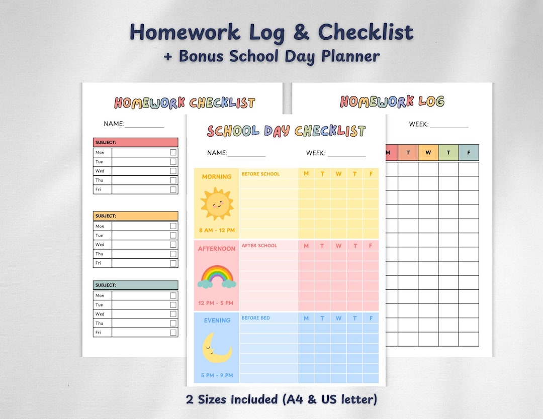 Kids Homework Log Printable Checklist, Homework Tracker for Kids ...