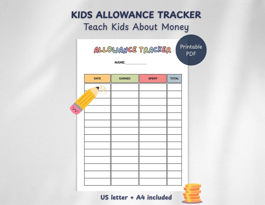 Kids Allowance Chart Printable, Money Management Worksheet, Allowance ...