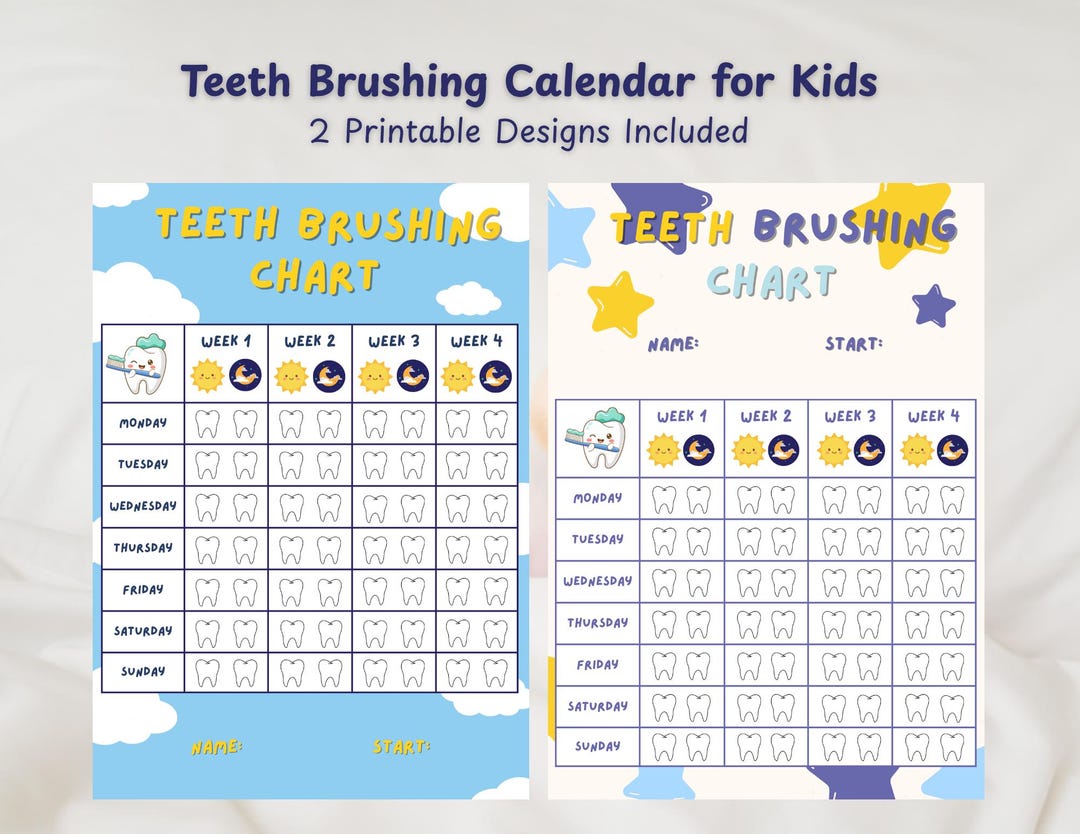 Teeth Brushing Chart for Kids – Printable Tooth Brushing Reward Tracker ...