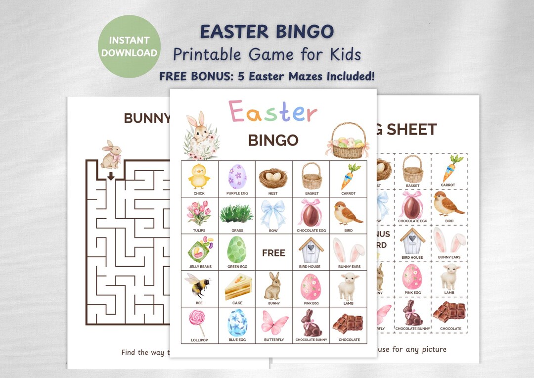 Easter Bingo – Printable Party Game for Kids, Bingo Card With Calling ...